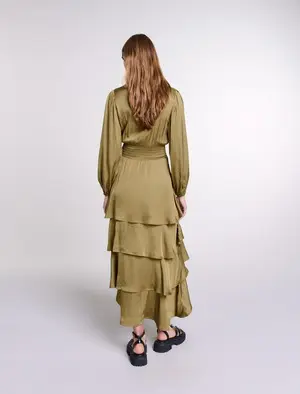 Maje Viscose Tiered Maxi Dress - Khaki