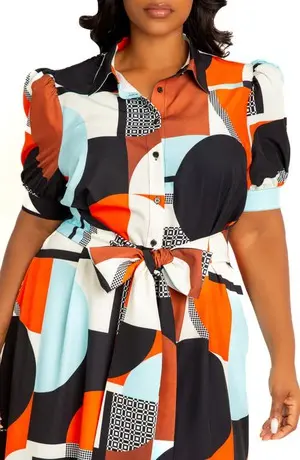 BUXOM COUTURE Geometric Print Shirtdress