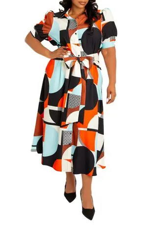 BUXOM COUTURE Geometric Print Shirtdress