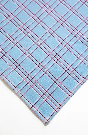 ARCHIVE NEW YORK Chiapas Handwoven Plaid Cotton Table Runner - Blue