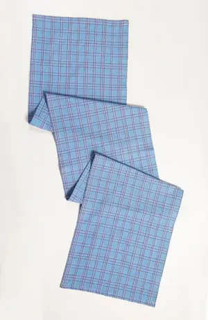 ARCHIVE NEW YORK Chiapas Handwoven Plaid Cotton Table Runner - Blue