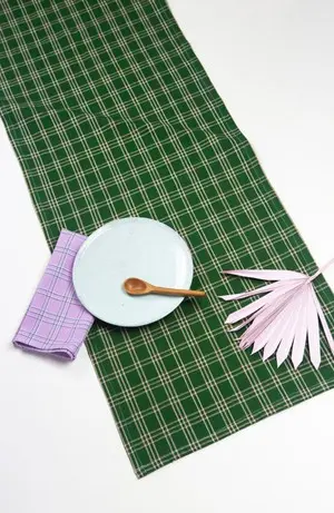 ARCHIVE NEW YORK Chiapas Handwoven Plaid Cotton Table Runner - Green