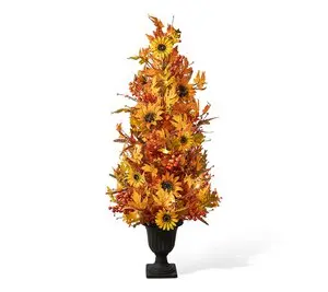 GLITZHOME 48'h Fall Lighted Maple And Sunflower Urn Porch Tree - One-color