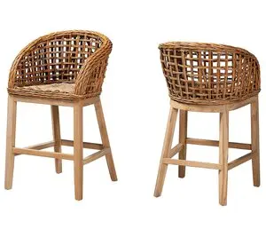 BAXTON STUDIO Bali & Pari Mario Brown Rattan 2-piece Counter Ool Set - One-color