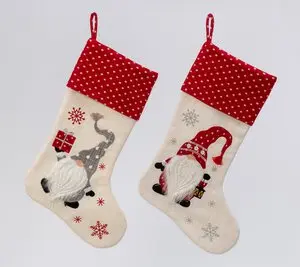 GERSON INTERNATIONAL Set Of 2 Christmas Gnome Stockings - One-color
