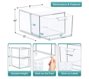 SORBUS 2 Pack Makeup Organizer Clear Stackabl E Drawers