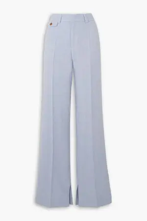 Brandon Maxwell Rena Pleated Herringbone Linen, Wool, Silk And Cashmereblend Straightleg Trousers - Light Blue