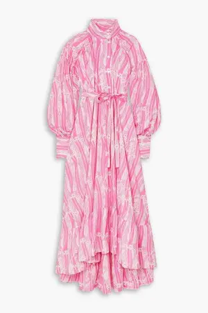 PATOU Belted Tiered Printed Cotton Poplin Maxi Dress
