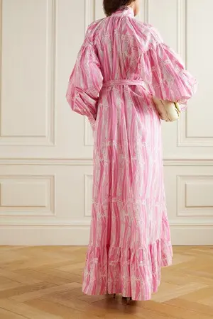 PATOU Belted Tiered Printed Cotton Poplin Maxi Dress