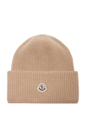 Moncler Ribbed Wool Beanie - Brown