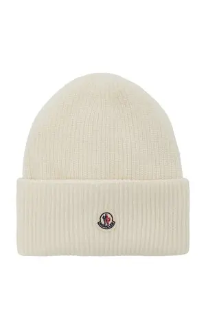 Moncler Ribbed Wool Beanie - White