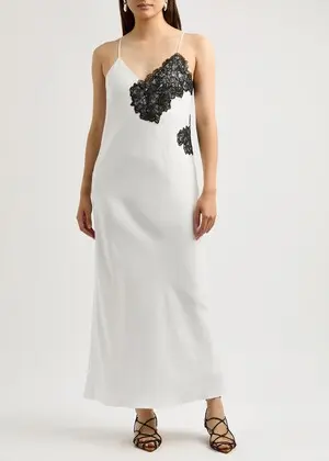 RÓHE Lace-paneled Satin Maxi Slip Dress