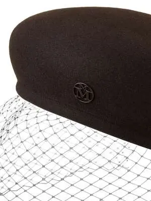 MAISON MICHEL Bonnie Veil Beret - Brown