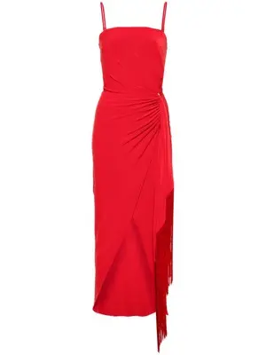 NISSA Fringe-detail Maxi Dress - Red