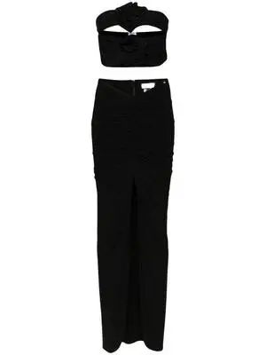 NISSA Floral-appliqué Skirt Set - Black