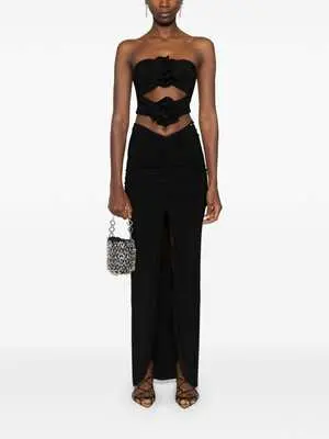 NISSA Floral-appliqué Skirt Set - Black
