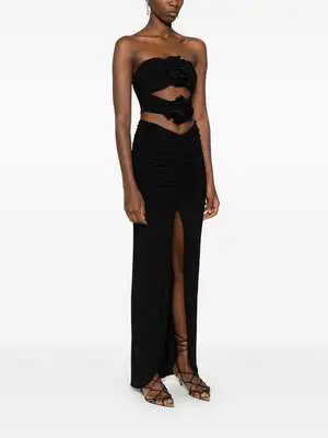 NISSA Floral-appliqué Skirt Set - Black