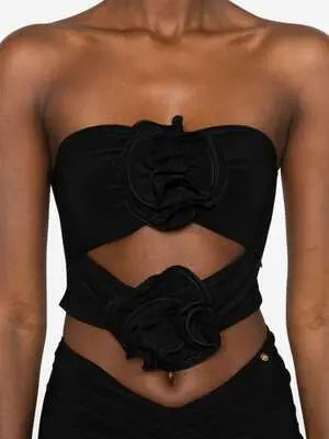 NISSA Floral-appliqué Skirt Set - Black