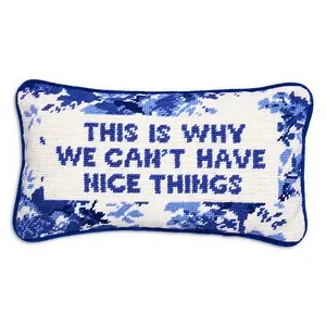 FURBISH Nice Things Needlepoint Decorative Pillow - Cobalt Blue