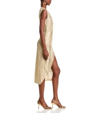 Bcbgmaxazria Metallic Midi Dress In Gold - 25% Off | Editorialist