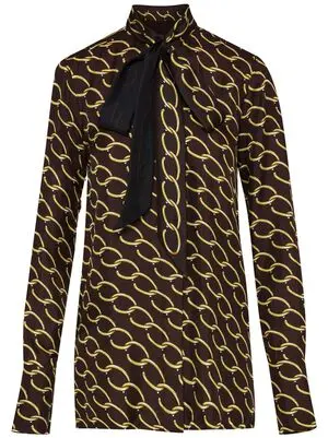 Oscar De La Renta Chain-link Silk Twill Blouse - Brown