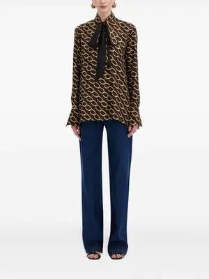 Oscar De La Renta Chain-link Silk Twill Blouse - Brown