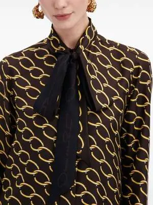 Oscar De La Renta Chain-link Silk Twill Blouse - Brown