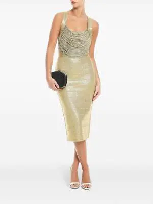 Herve Leger Disco Knit Bandage Midi Dress - Gold