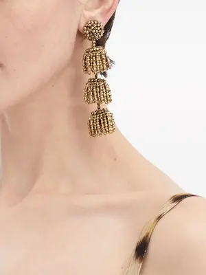 Oscar De La Renta Beaded Triple Layer Clip-on Earrings