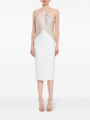 Herve Leger Halterneck Fringe Midi Dress