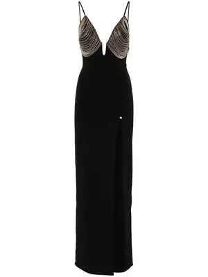 NISSA Fringe-detail Maxi Dress - Black