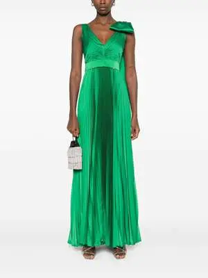 NISSA Bow-detail Pleated Maxi Dress - Green