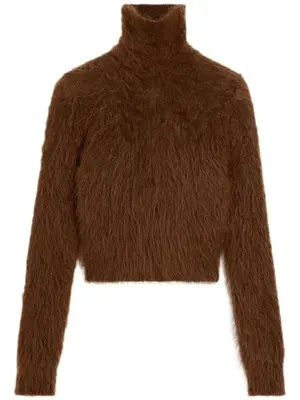 Ami Brushed-effect Roll-neck Jumper - Brown