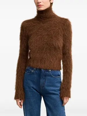 Ami Brushed-effect Roll-neck Jumper - Brown