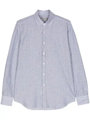 Canali Striped Cotton Linen Shirt - Blue