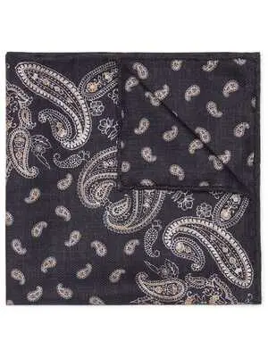 Brunello Cucinelli Printed Silk Pocket Square - Black