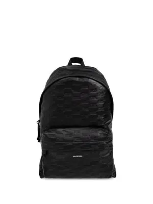 Balenciaga Bb Logo Embossed Leather Backpack - Black