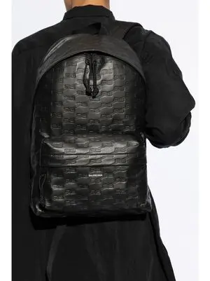 Balenciaga Bb Logo Embossed Leather Backpack