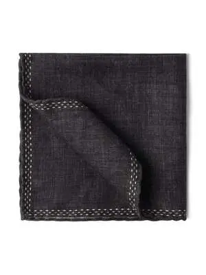 Brunello Cucinelli Embroidered Silk Pocket Square - Black