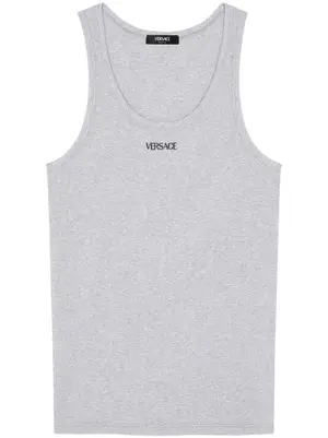 Versace Logo-embroidered Ribbed Tank Top - Grey