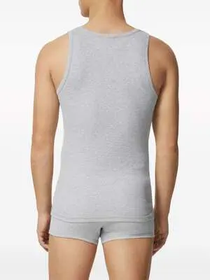Versace Logo-embroidered Ribbed Tank Top - Grey