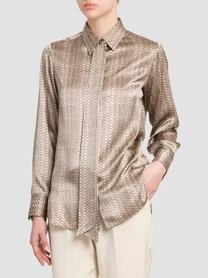 Kiton Printed Silk Tie Shirt - Beige