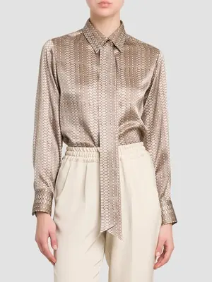 Kiton Printed Silk Tie Shirt - Beige