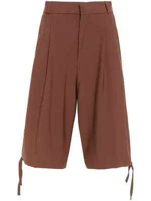 BONSAI Pleat-detail Below-knee Length Shorts - Brown