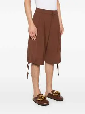BONSAI Pleat-detail Below-knee Length Shorts - Brown