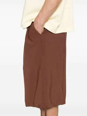 BONSAI Pleat-detail Below-knee Length Shorts - Brown