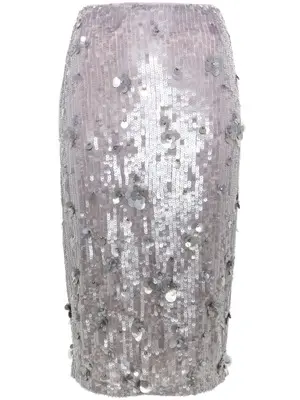 P.a.r.o.s.h Glow Sequin Embellished Midi Skirt - Grey