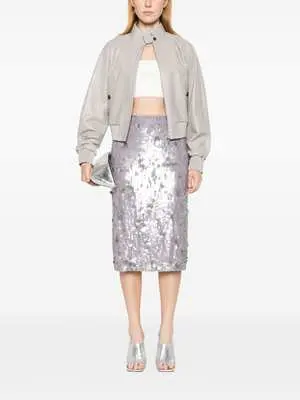 P.a.r.o.s.h Glow Sequin Embellished Midi Skirt - Grey