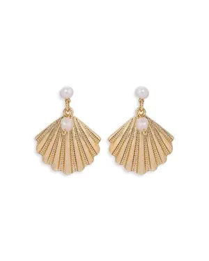 Ettika Scallop Shell Drop Earrings - Gold/white