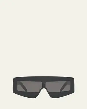 Rick Owens Phleg Acetate Rectangle Sunglasses - Blk Temple/blk Lens